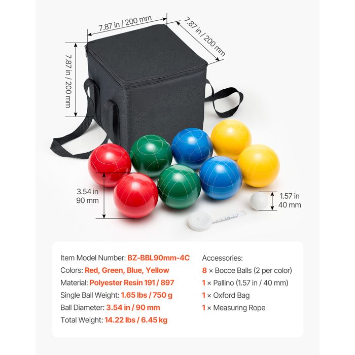 Kit de Bocce avec 8 Boules en Résine de 90 mm et Pallino-Duoku-Jeu de ...