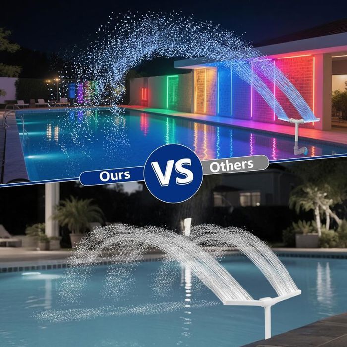 Fontaine solaire piscine LED, double jet haute pression, cascade ...