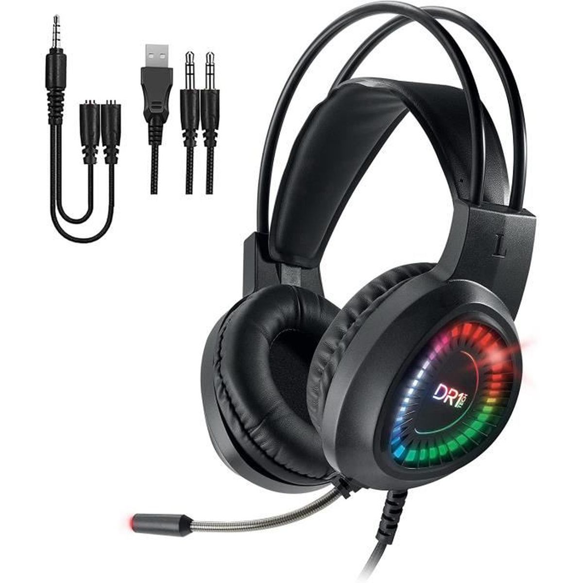 Casque Gamer LED Avec Câble Et Micro Pour PC - Over Ear Headphones ...