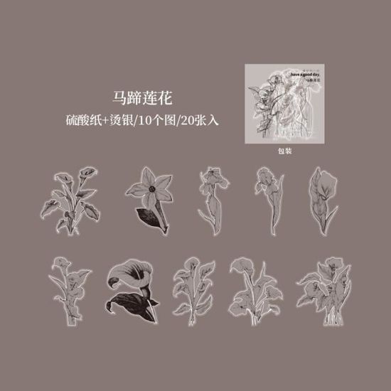 Gommette,autocollants séries fleurs, papier acide sulfurique bronzant ...