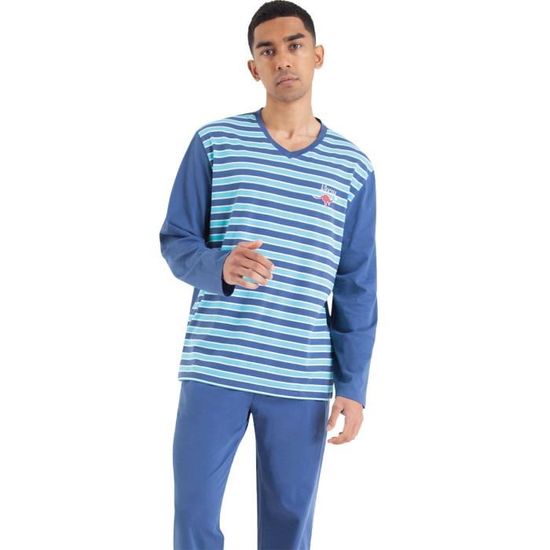 ATHENA Pyjama long Rayures Bleu HOMME Rayé marine-bleu-bleu - Cdiscount ...