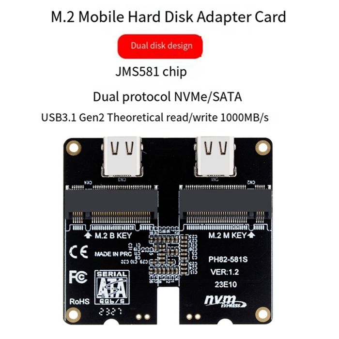 SSD M.2 NVMe SATA 4To JMS581 Type-C USB3.1 Gen2 10Gbit/S Carte ...