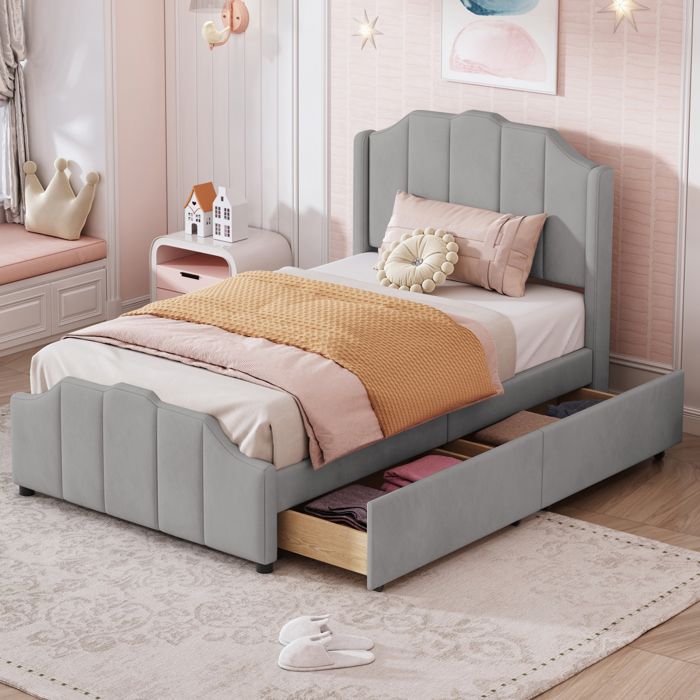 Lit capitonné 90x200cm, lit enfant avec 2 tiroirs de rangement,lit ...