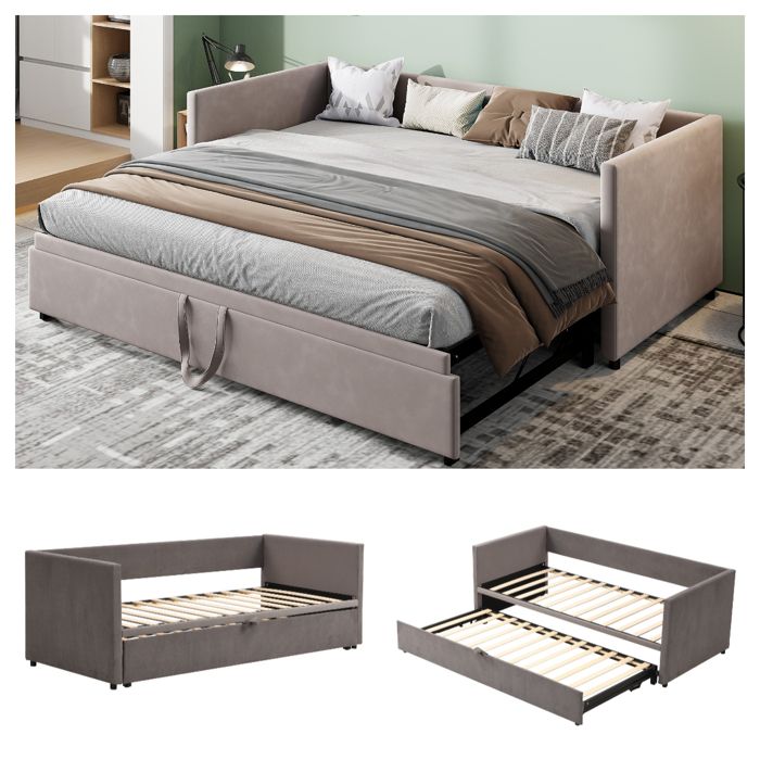 Lit gigogne 90/180x200 cm, Canapé-Lit extensible avec sommier à lattes ...