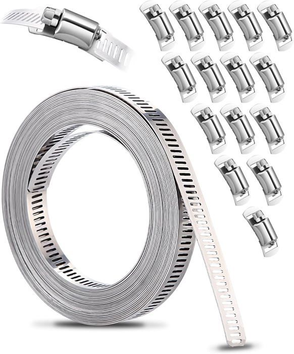 6m Collier de Serrage Métallique, 304 Collier de Serrage Inox avec 15 ...