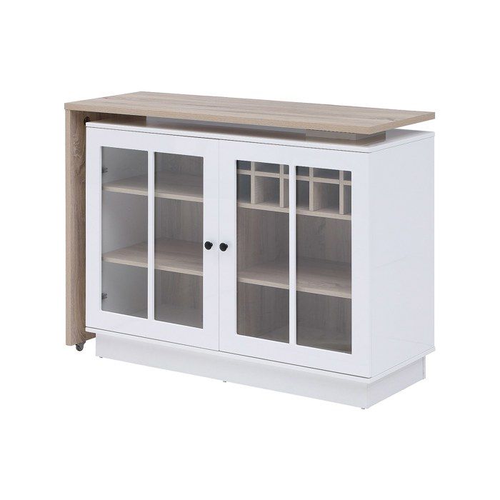 Meuble de bar pivotant avec rangements - Blanc et naturel - ARAMETA ...