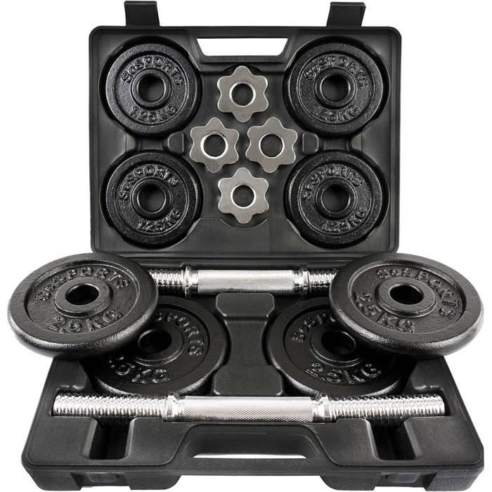 Haltères Courts - ScSPORTS - Valise - 20 kg - 2 Barres - 8 Disques ...