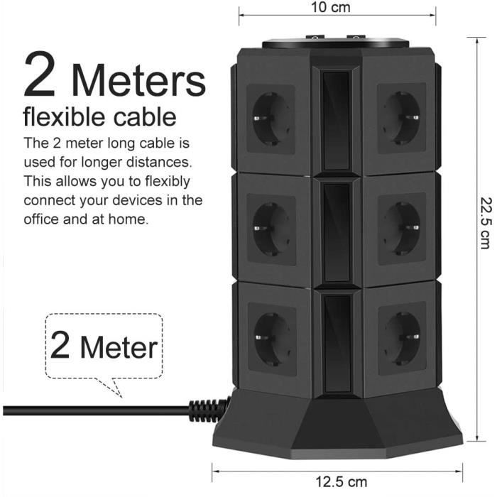 Tour Multiprise Parasurtenseur Parafoudre avec 12 Prises et 5 USB, la ... Tour Multiprise Parasurtenseur Parafoudre avec 12 Prises et 5 USB, la ...