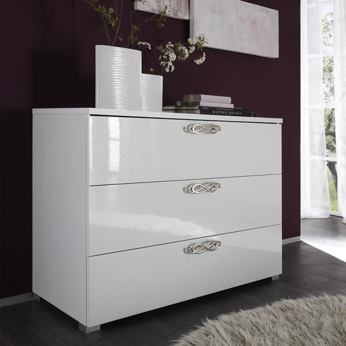 Commode design blanc laqué 3 tiroirs AMBROISE Blanc L 104 x P 45 x H 80 ...