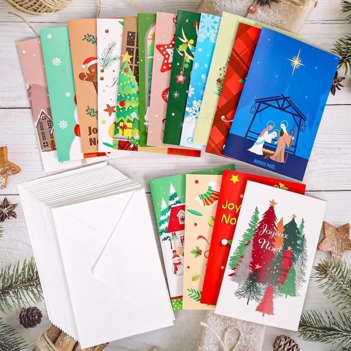 Joyeux Noël Cartes de Vœux avec Enveloppe, 16 Différentes Noël Cartes ...
