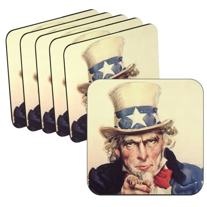 Sous Verre Liège (Lot de 6) Uncle Sam US Army Etats Unis Guerre du ...
