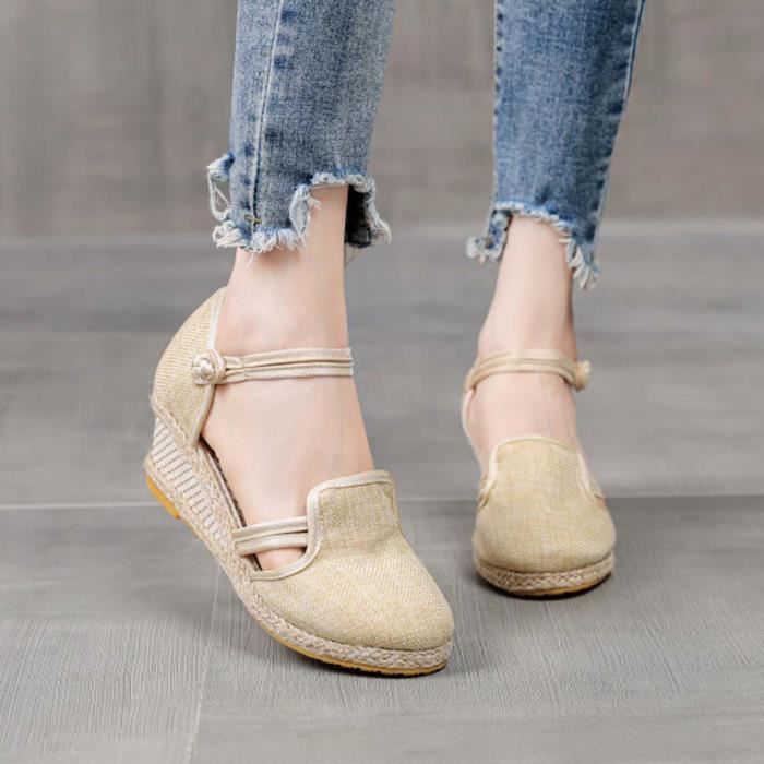 Sandales compensées à bout fermé pour femmes Beige A4 Beige - Cdiscount ...