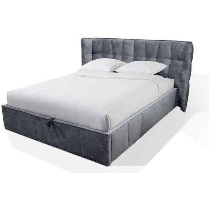 QUEEN Lit coffre 140x190cm Velours Gris clair Gris Clair - Cdiscount Maison