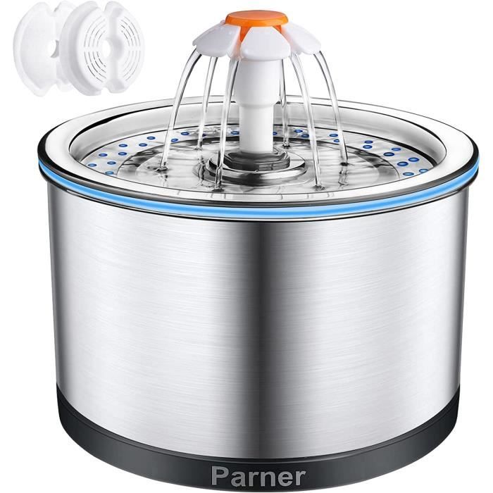 Parner Fontaine à eau pour chat 2,5 l en acier inoxydable avec 2 ...