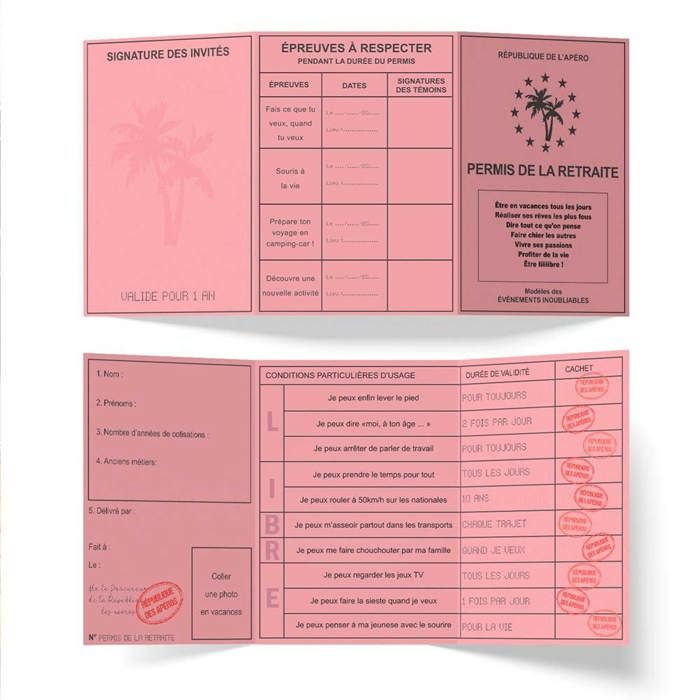 Permis Humoristique Factice 'Permis de la Retraite' / Dimensions : 44 x ...