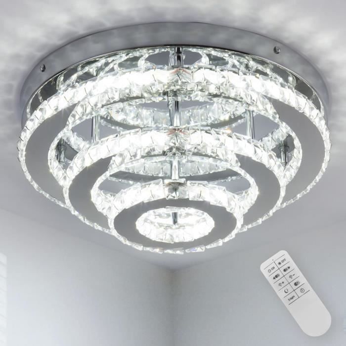 13.8" Moderne Lustre Cristal Plafonnier Led Lumière Dimmable Rond ...