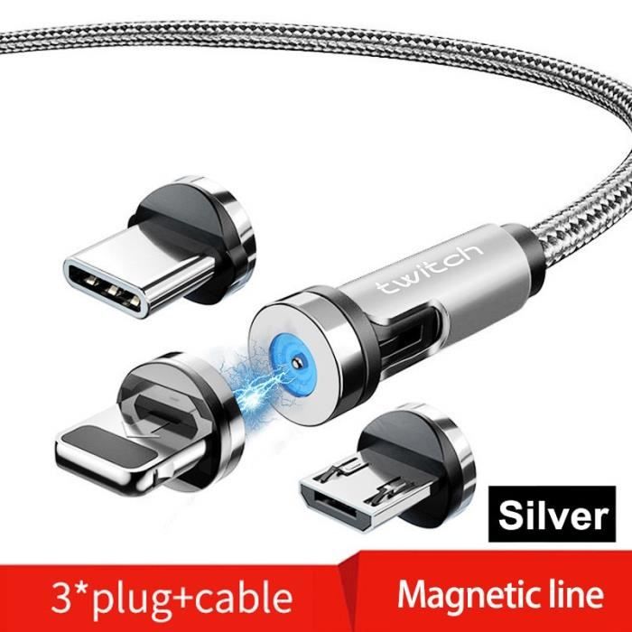 Silver 3 in 1 Cable-2m -Câble micro USB Type C pour téléphone portable ...