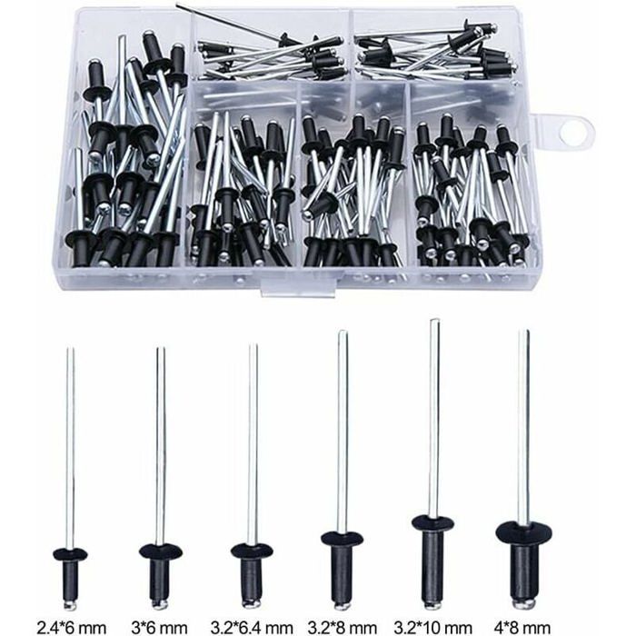 Rivet Noir 120 Pièces Rivets Aveugles Rivets avec Boîte Rivet Aluminium ...