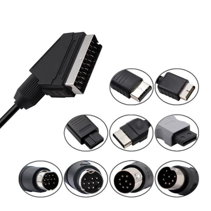 Câble péritel RVB pour console de jeu vidéo rétro,1.8m,PS2,PS1,PS3,SEGA ...