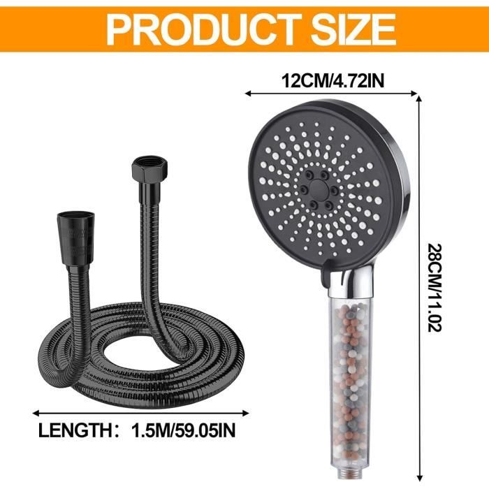 Douchette,Pommeau Douche Anti Calcaire,Tuyau En Acier Inoxydable De 1,5 Mètre,5 Modes De Douche ...