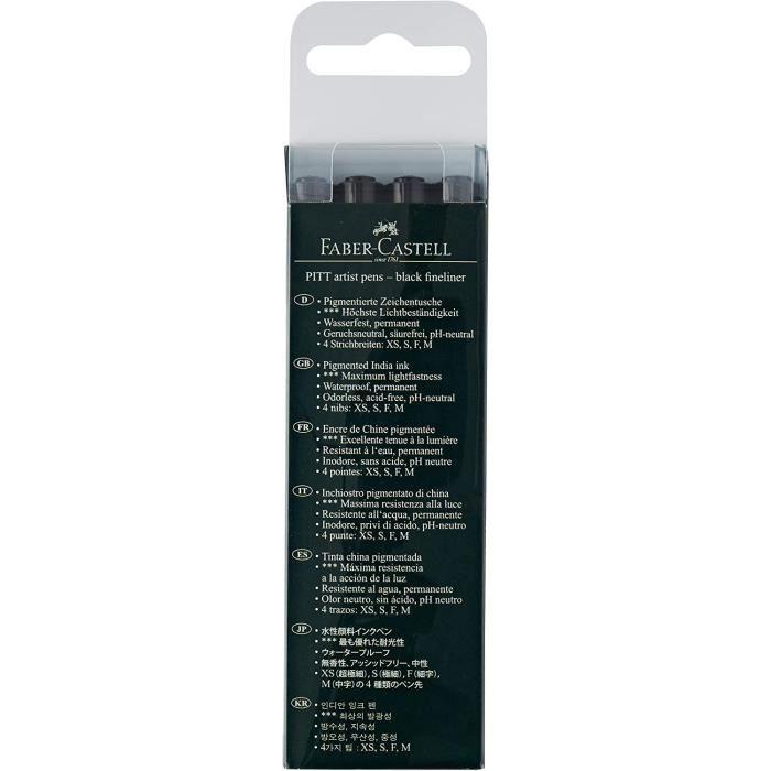 Faber-Castell PITT Artist Pen 167115 Lot de 4 stylos à encre de Chine ...