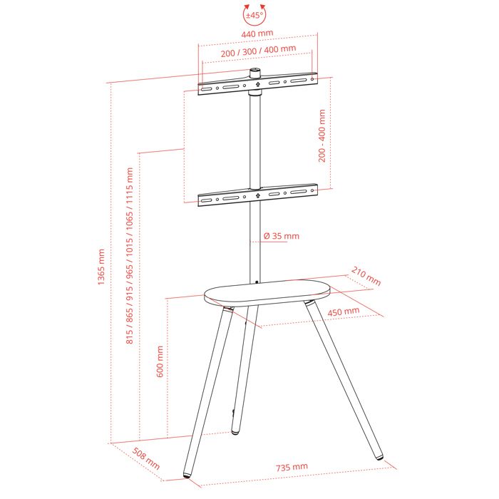 METRONIC 451077 Support TV sur Pied Television Universel 43 à 65 Pouces ...