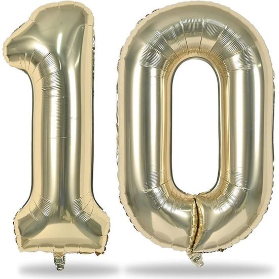 Ballon Chiffre 10 Champagne Doré Mylar 101,6cm - Décoration pour 10e ...