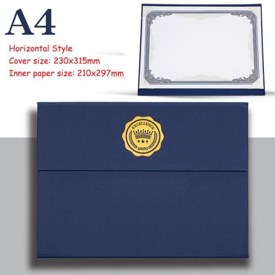 Protège-documents - Honor - Dossier de certificat - Couverture rigide - Cuir PU - A3 A4 - Bleu ...