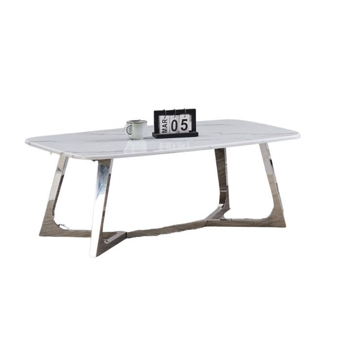Table Basse GOSSIP Inox plateau en Granite Marbré Blanc 120x70 cm ...