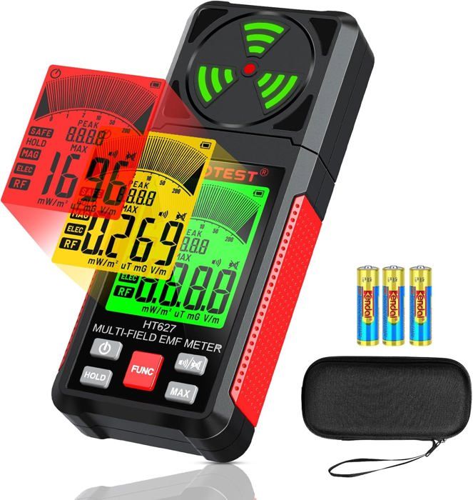 Détecteur Emf 3-En-1 Telluromètre, Mémoire Max, Mesure Champs Électromagnétiques (Ef, Rf, Mf ...