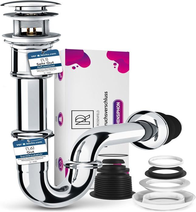 M. ROSENFELD HOME Siphon Lavabo Universel de 1 1/4" - Bonde Lavabo Salle de Bain avec Trop-Plein ...