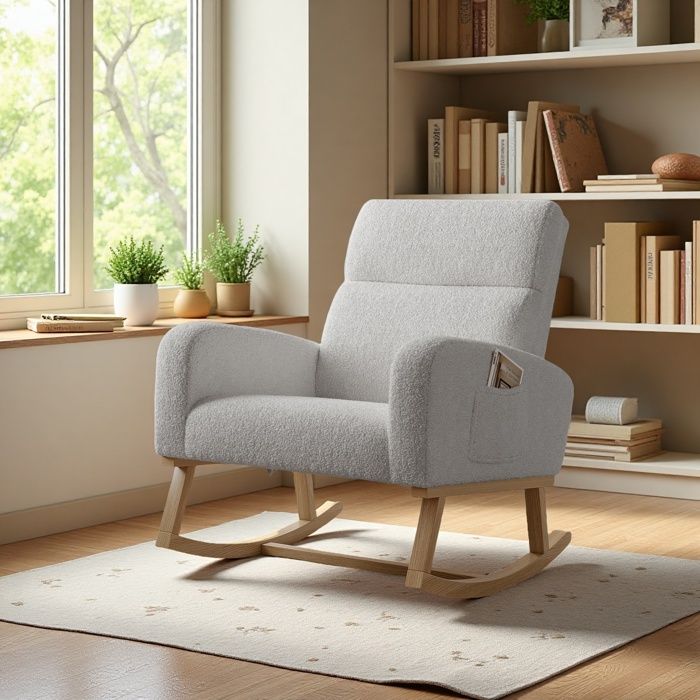 Fauteuil Relaxation, Rocking Chair avec Rangement de Poche, Pieds en ...