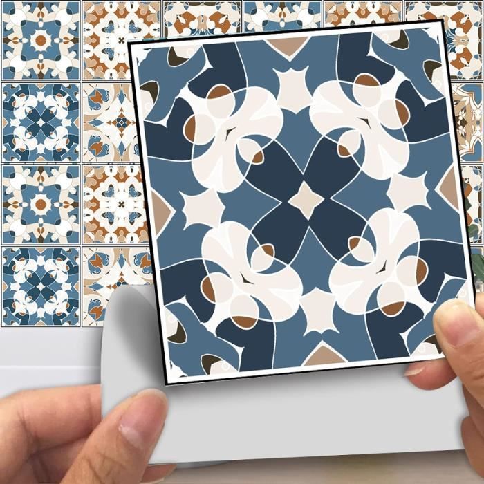 Credence Adhesive Pour Cuisine 20X20 Bleu Marron Stickers Cuisine ...