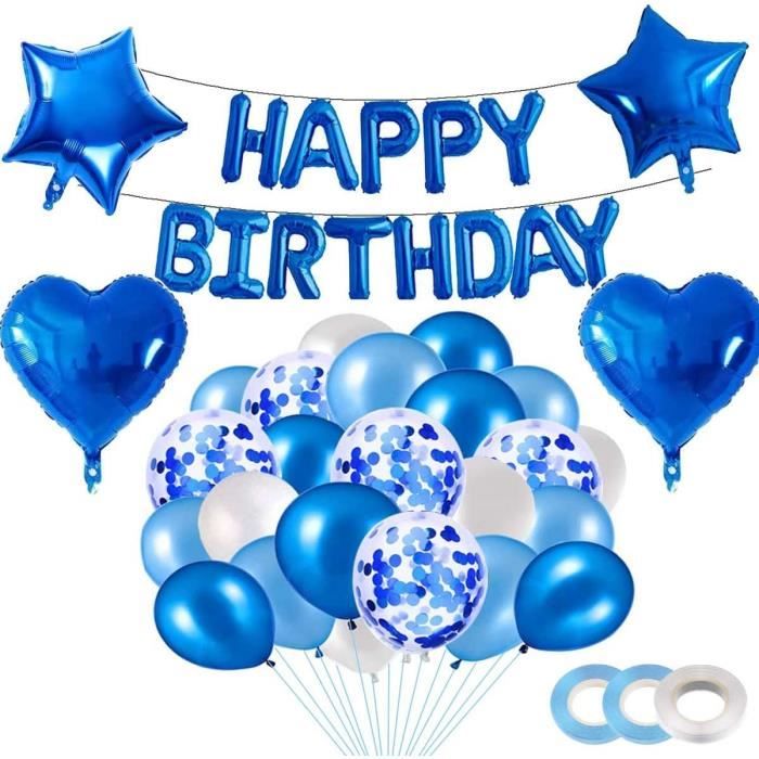 Ballon Anniversaire Bleu,40PCS 30cm- 12 Pouces Ballon Bleu et Blanc ,Guirlande Joyeux ...