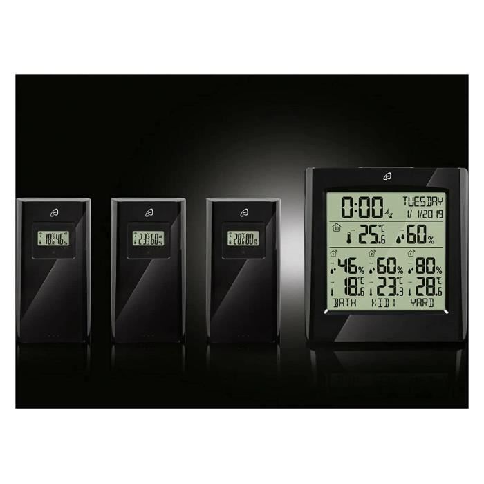 Station météo sans fil avec 3 capteurs Portée 100 m, étanche aux éclaboussures, mesure de la ...