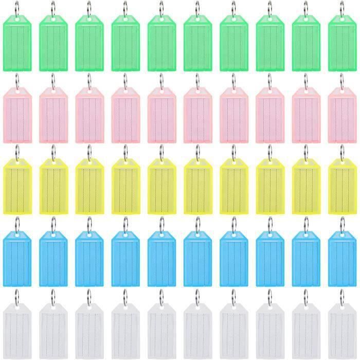 Porte-clés,50 Packs de Porte Étiquettes Cle en plastique, chaînes de ...