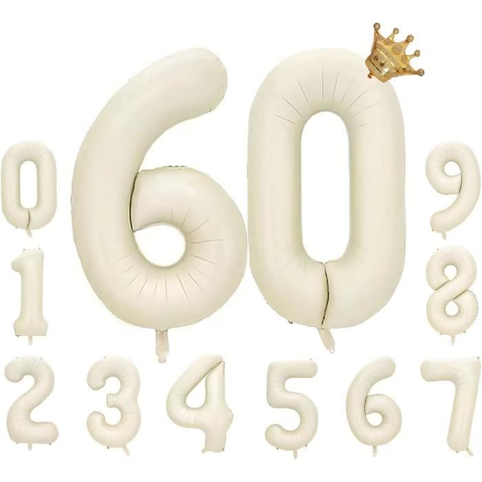 Ballon Chiffre 60 Helium Ballon Anniversaire Blanc Creme Chiffres 60 ...