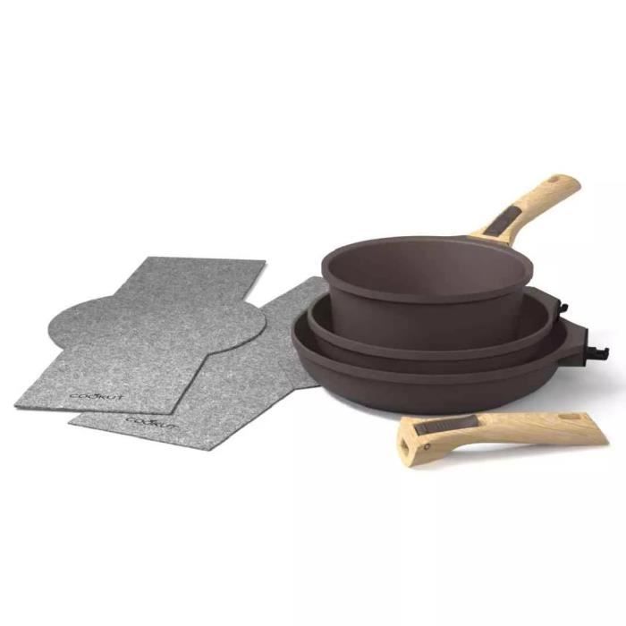 Kit de poêles et casseroles - COOKUT - Taupe - 3 pièces - Poignées ...