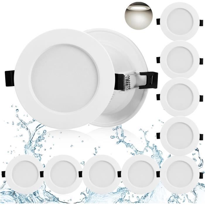 Spot Led Encastrable Extra Plat, 10X 5W Spot Etanche Salle De Bain Ip44 Blanc Neutre 4000K 310Lm ...