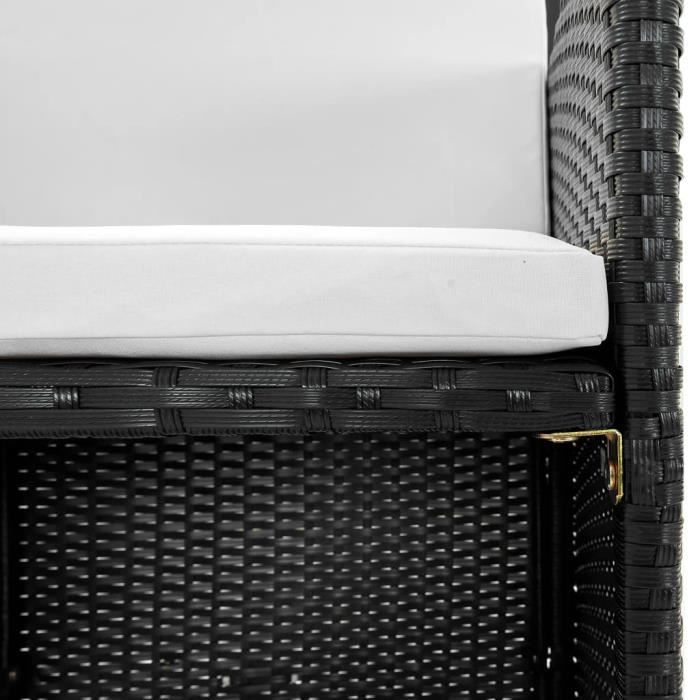 Salon de jardin encastrable 9pcs et coussin Résine tressée Noir ...