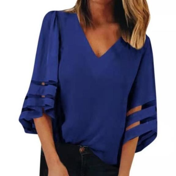 Blouse Femme Haut Élégant Tunique Chic Top Fluide Chemise Mode - Bleu ...