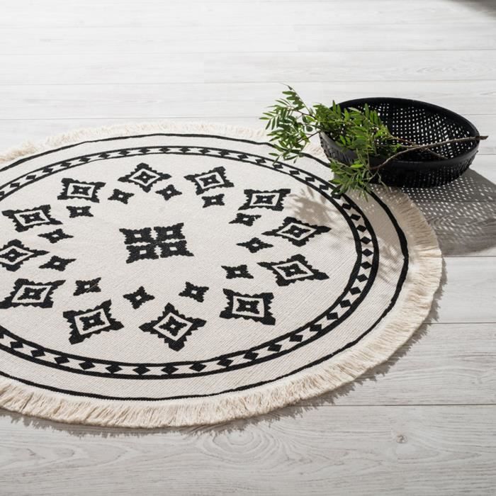 Tapis rond motif ethnique en Coton et polyester - Diam 90 cm ...