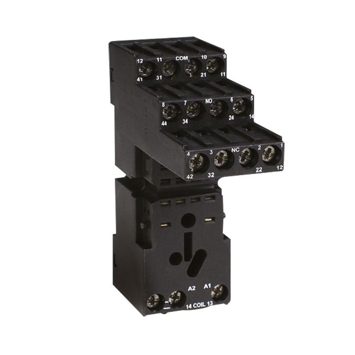 Socle avec bornier à étage pour relais 4 contacts inverseurs ...