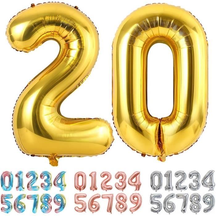 Foil Ballons Chiffre 20 Or, Grands Doré Ballon Numéro 0 1 2 3 4 5 7 8 ...