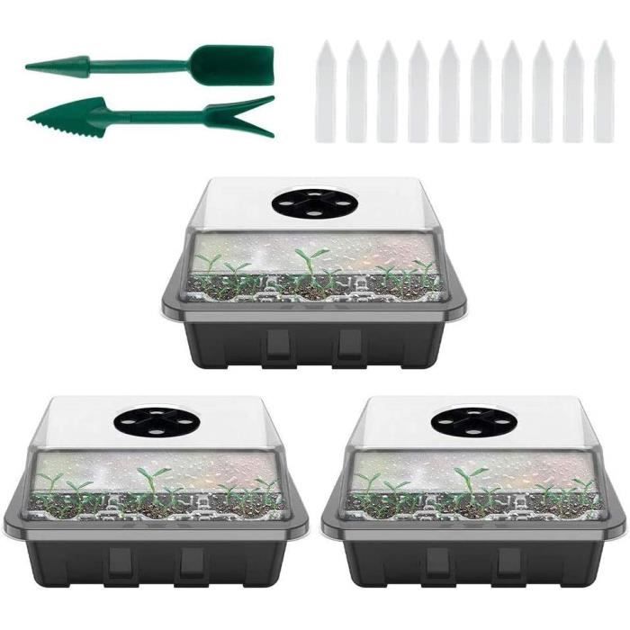 Lot de 3 plateaux de démarrage pour semis 12 cellules avec couvercle ...