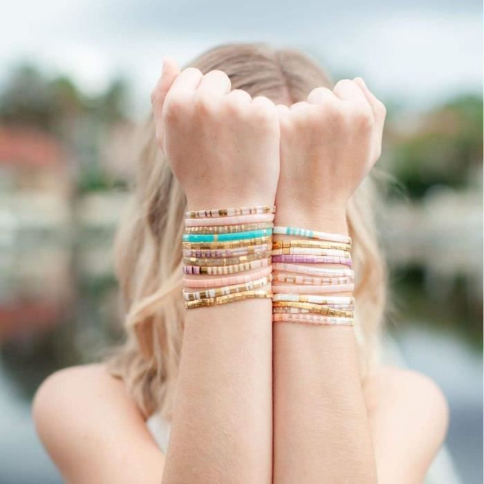 Bracelets Extensibles Pour Femmes Bracelets D'Amitié Faits À La Main Bracelets Rang De Perles ...