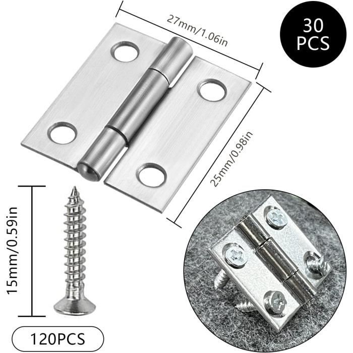 Mini Charnières Charnières Porte en Acier Inox Paumelle Porte 30Pièces ...