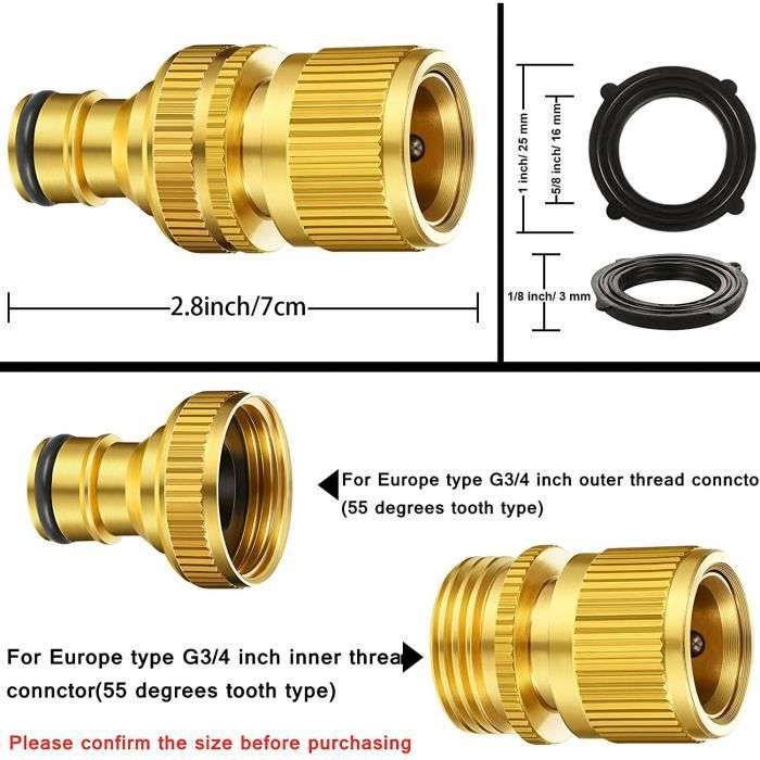 3-4 Pouce Connecteur de Tuyau d'Arrosage en Laiton Connecteur Rapide Femelle Mâle Adaptateur de ...