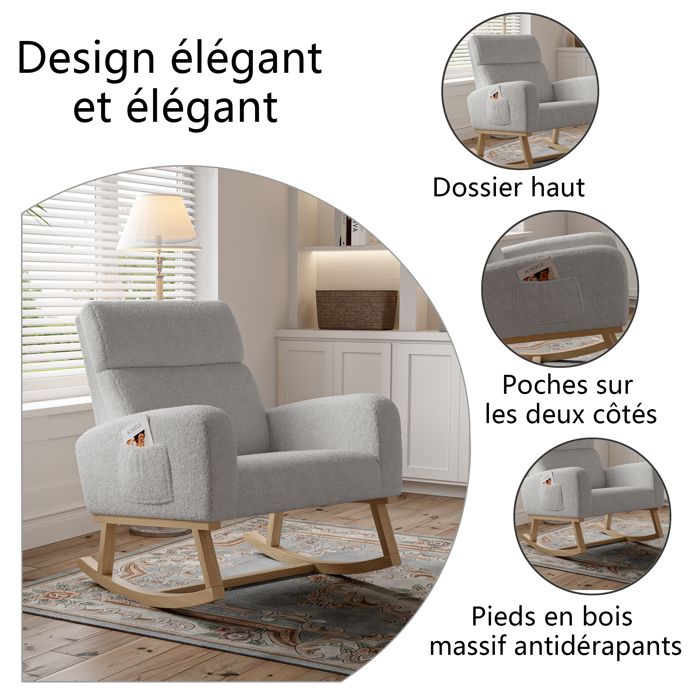 Fauteuil Relaxation, Rocking Chair avec Rangement de Poche, Pieds en ...