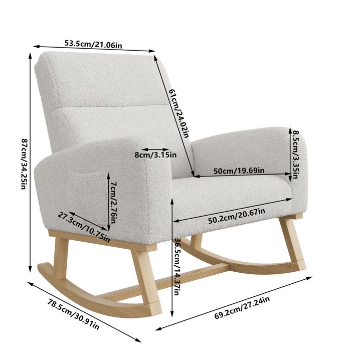Fauteuil Relaxation, Rocking Chair avec Rangement de Poche, Pieds en ...